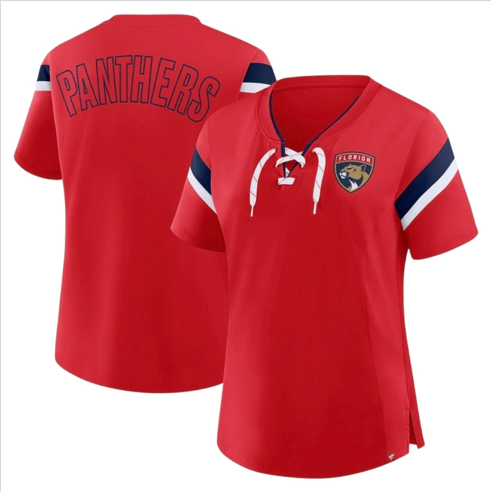 Florida Panthers Women's Offsides Glimmering Shield V-Neck with Laces