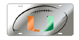 Miami Hurricanes Mirrored Football Laser Cut Front Logo License Plate